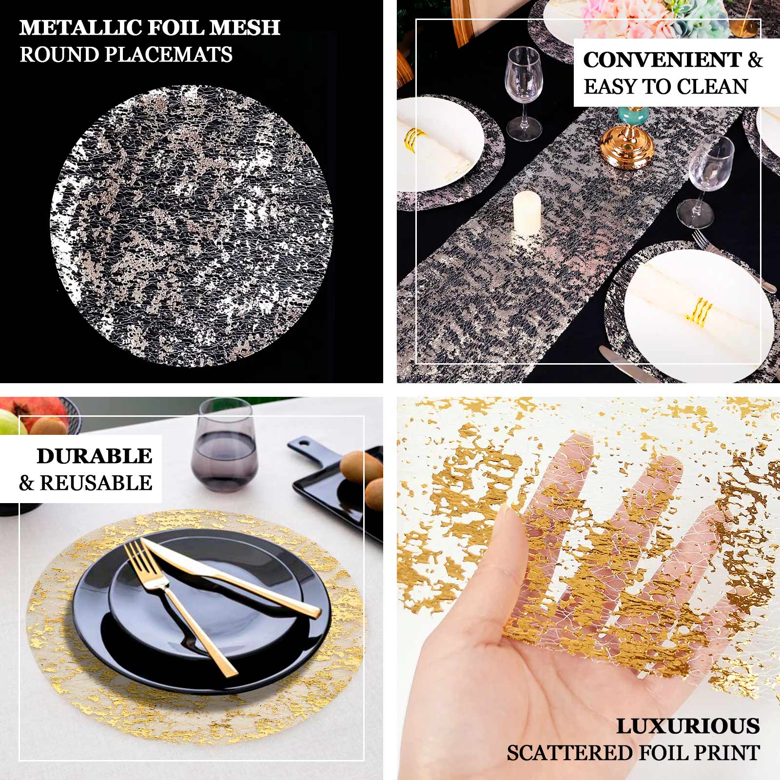 Metallic Foil Mesh Table Disposable Placemats, Round Dining Mats 13 ...