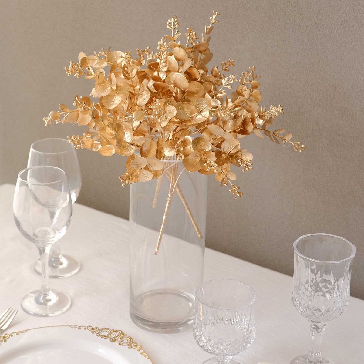 Metallic Gold Artificial Eucalyptus Leaves Bushes, Plant Vase Fillers ...