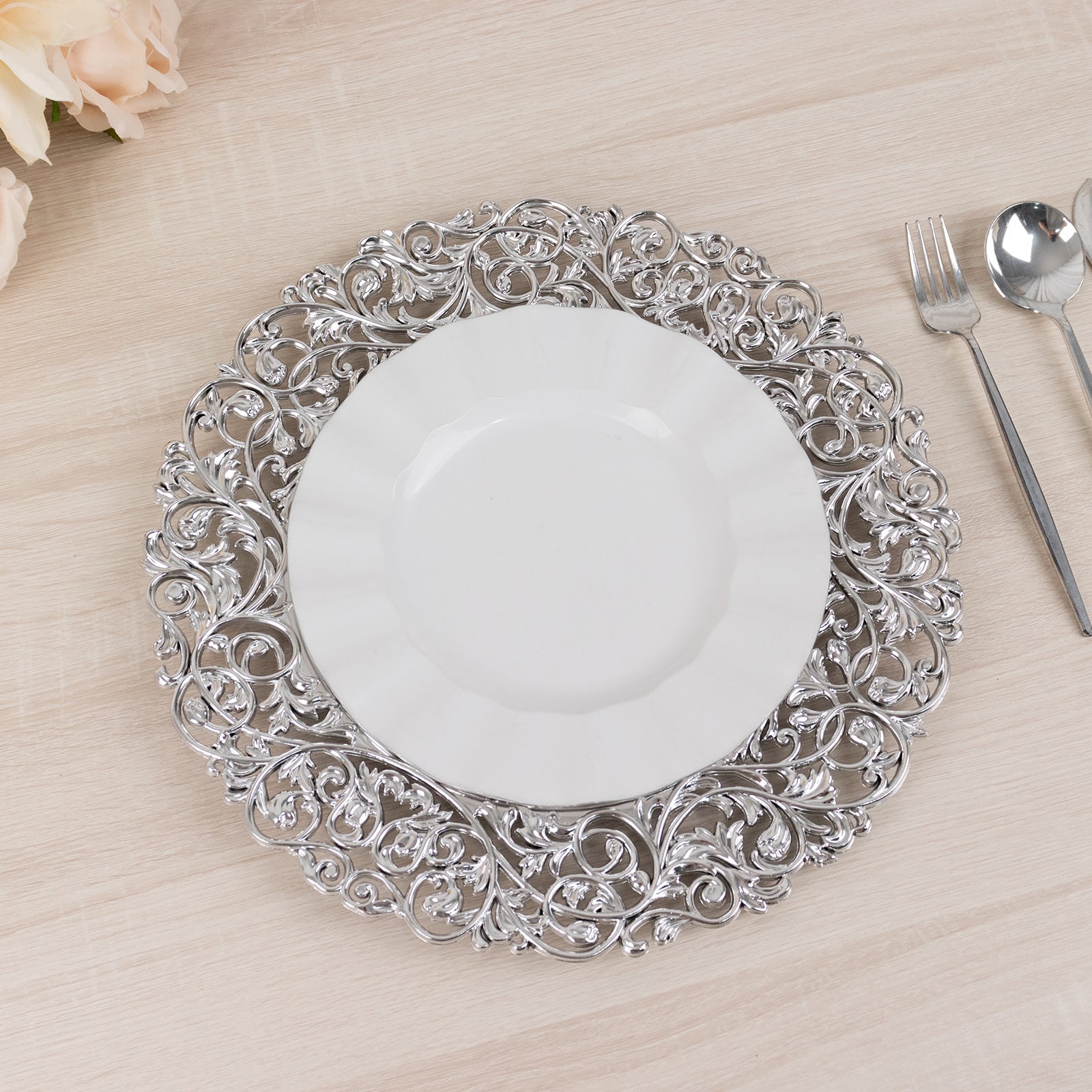 Vintage Floral Acrylic Charger Plates With Carved Borders – eHomemart