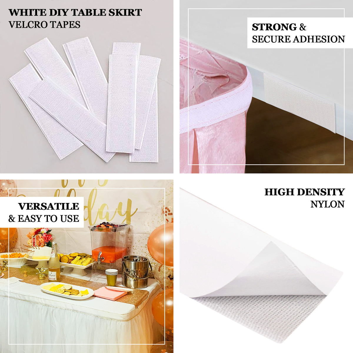 White Heavy Duty Table Skirt Velcro Tapes With Adhesive Backing – eHomemart
