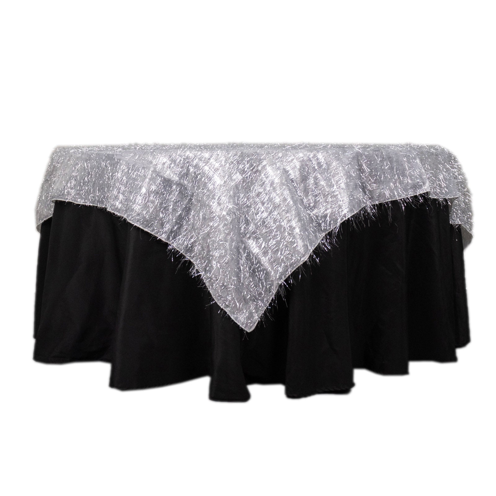 Metallic Fringe Shag Tinsel Square Polyester Table Overlay 72" – eHomemart