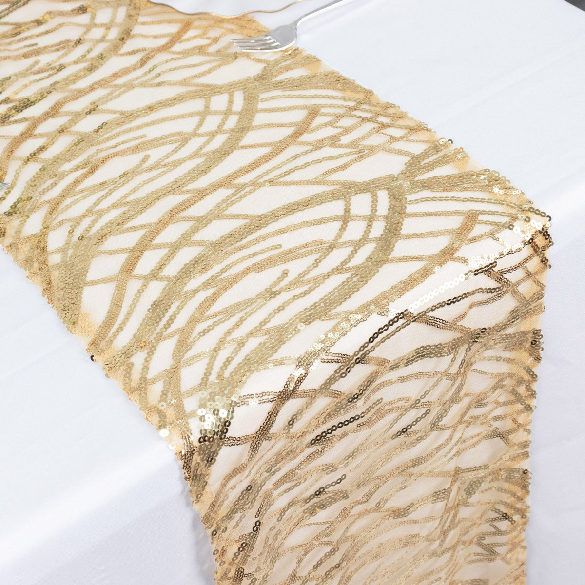 Wave Embroidered Sequins Table Runner 12"x108" – eHomemart