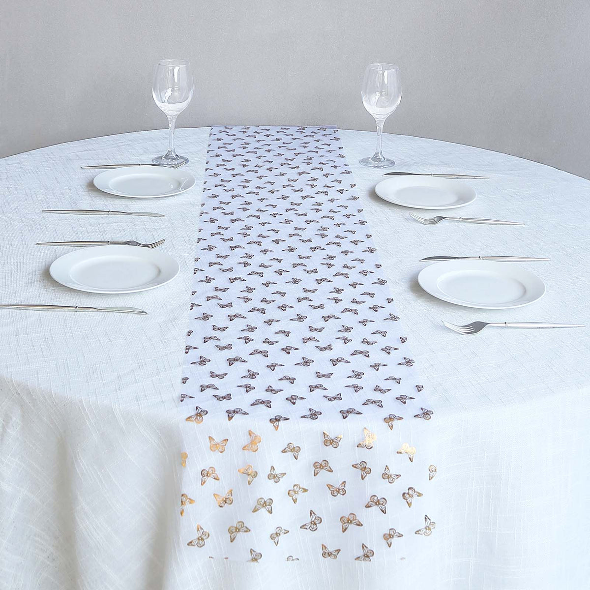 5 Pack White Sheer Organza Disposable Table Runners with Metallic Gold ...