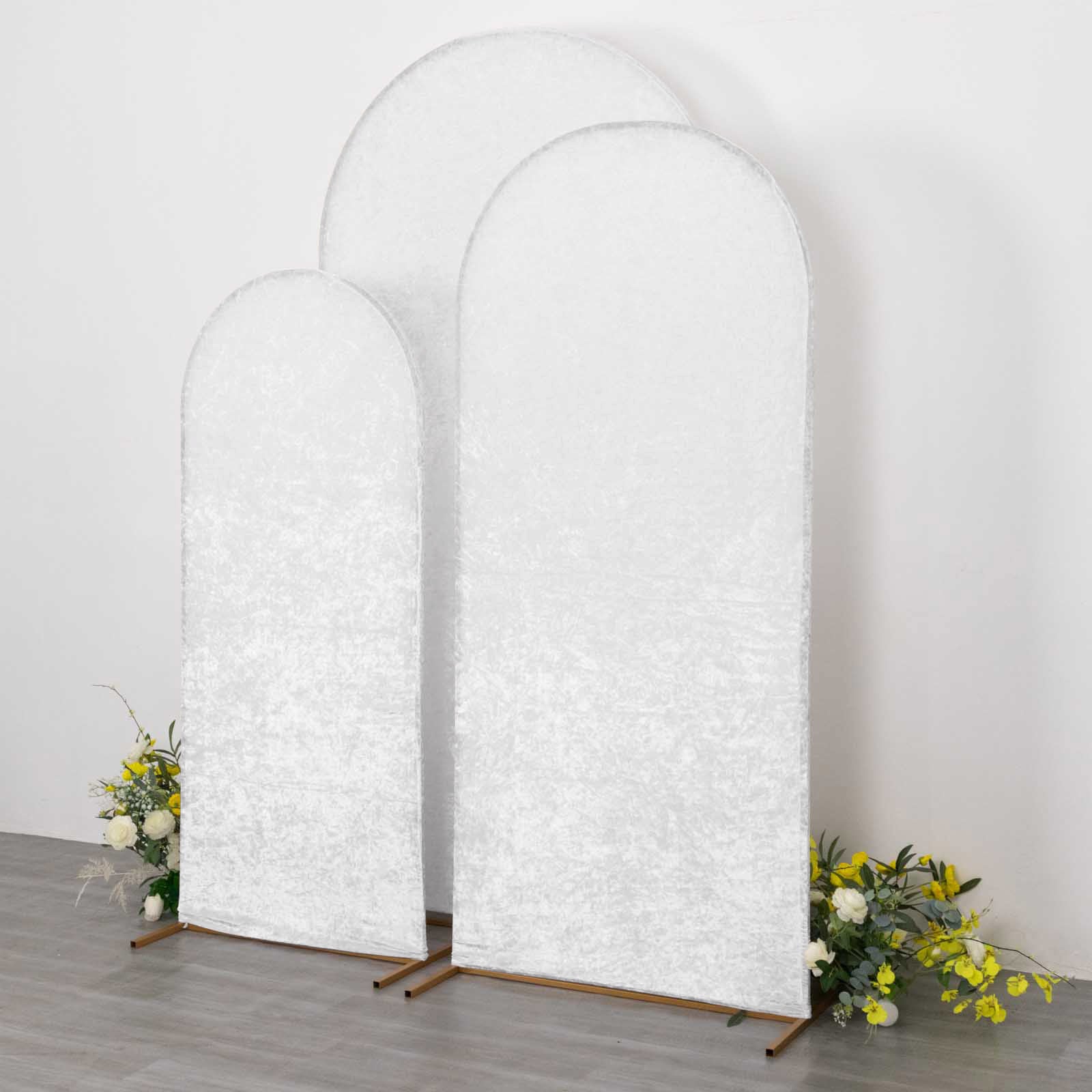Set of 3 Crushed Velvet Chiara Arch Covers For Round Top Backdrop Stan ...