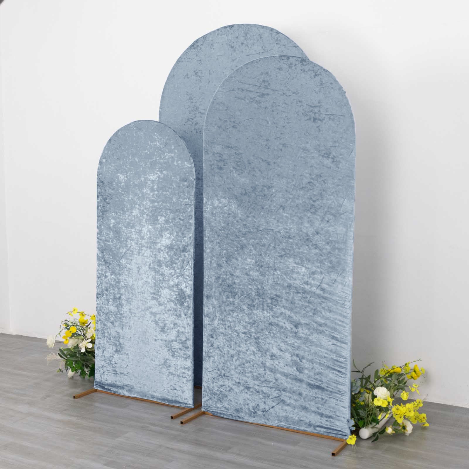 Set of 3 Crushed Velvet Chiara Arch Covers For Round Top Backdrop Stan ...