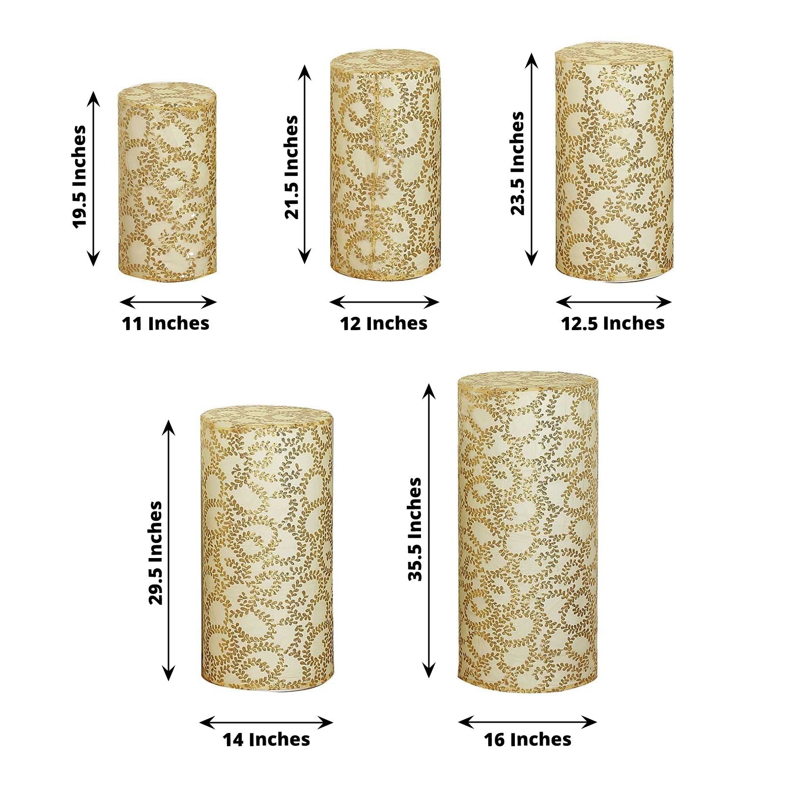 Set of 5 Sequin Mesh Cylinder Display Box Stand Covers with Leaf Vine ...