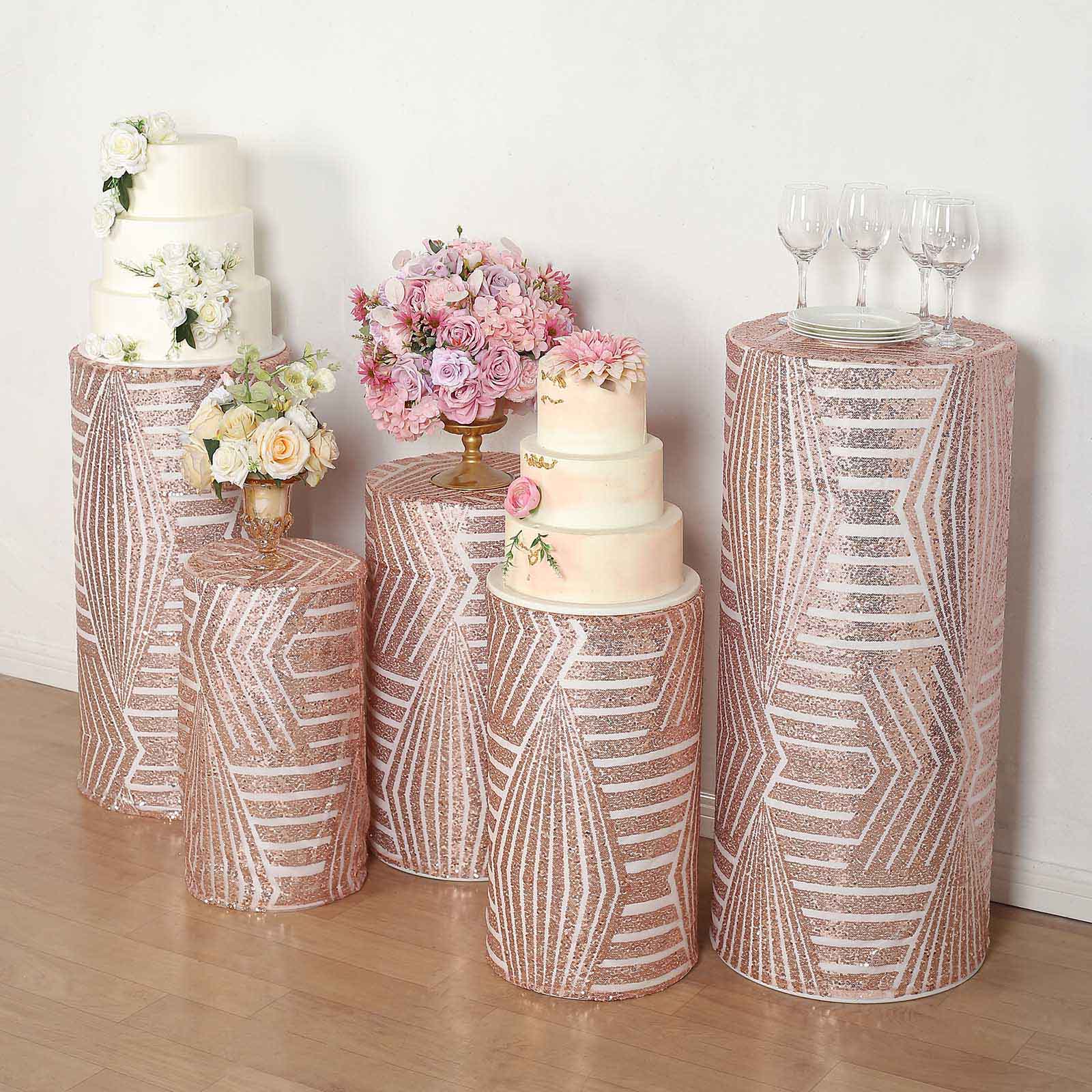 Set of 5 Sequin Mesh Cylinder Display Box Stand Covers with Geometric ...