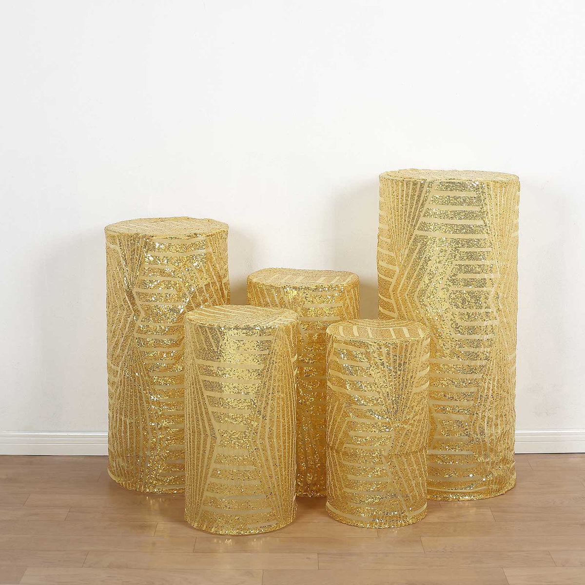 Set of 5 Sequin Mesh Cylinder Display Box Stand Covers with Geometric ...