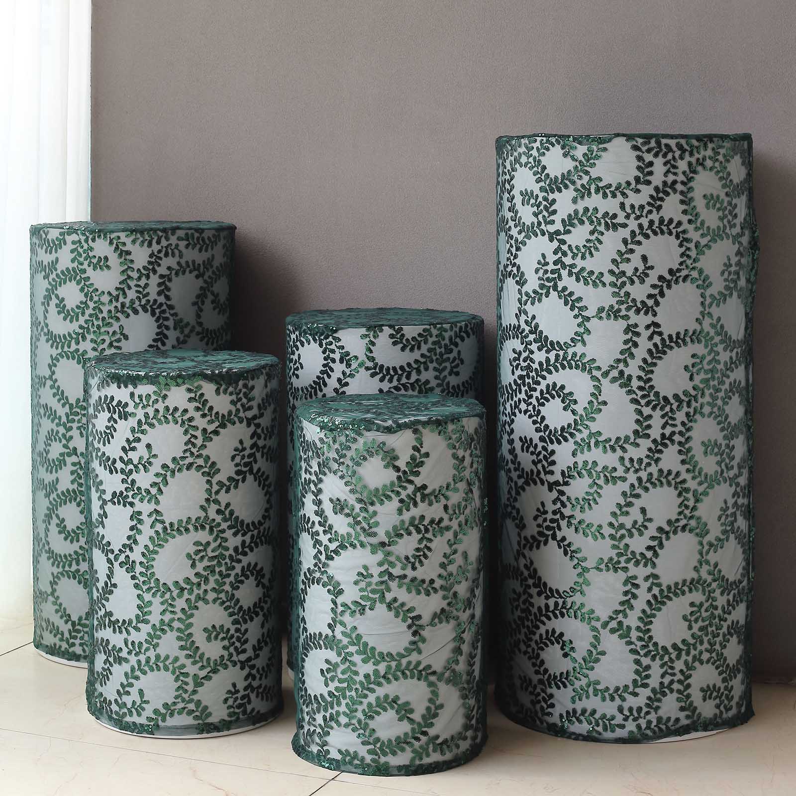 Set of 5 Sequin Mesh Cylinder Display Box Stand Covers with Leaf Vine ...