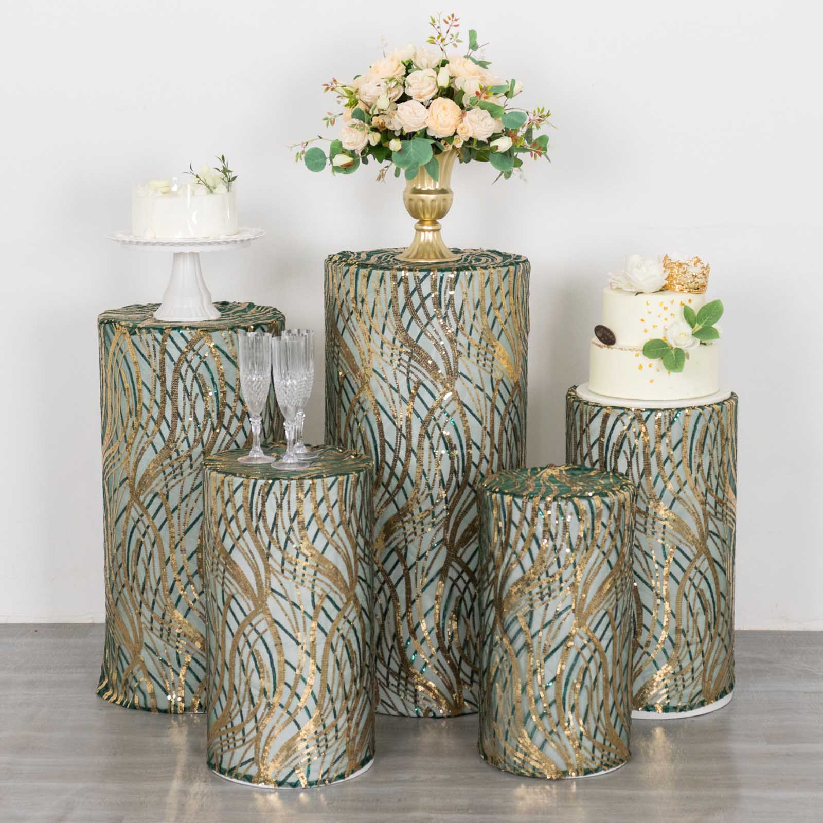 Set of 5 Wave Mesh Cylinder Display Box Stand Covers With Embroidered ...