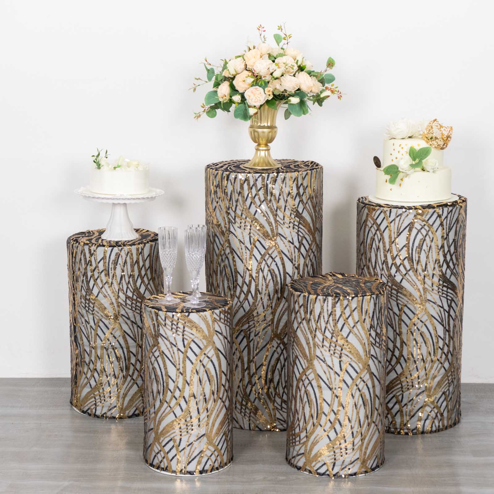 Set of 5 Wave Mesh Cylinder Display Box Stand Covers With Embroidered ...