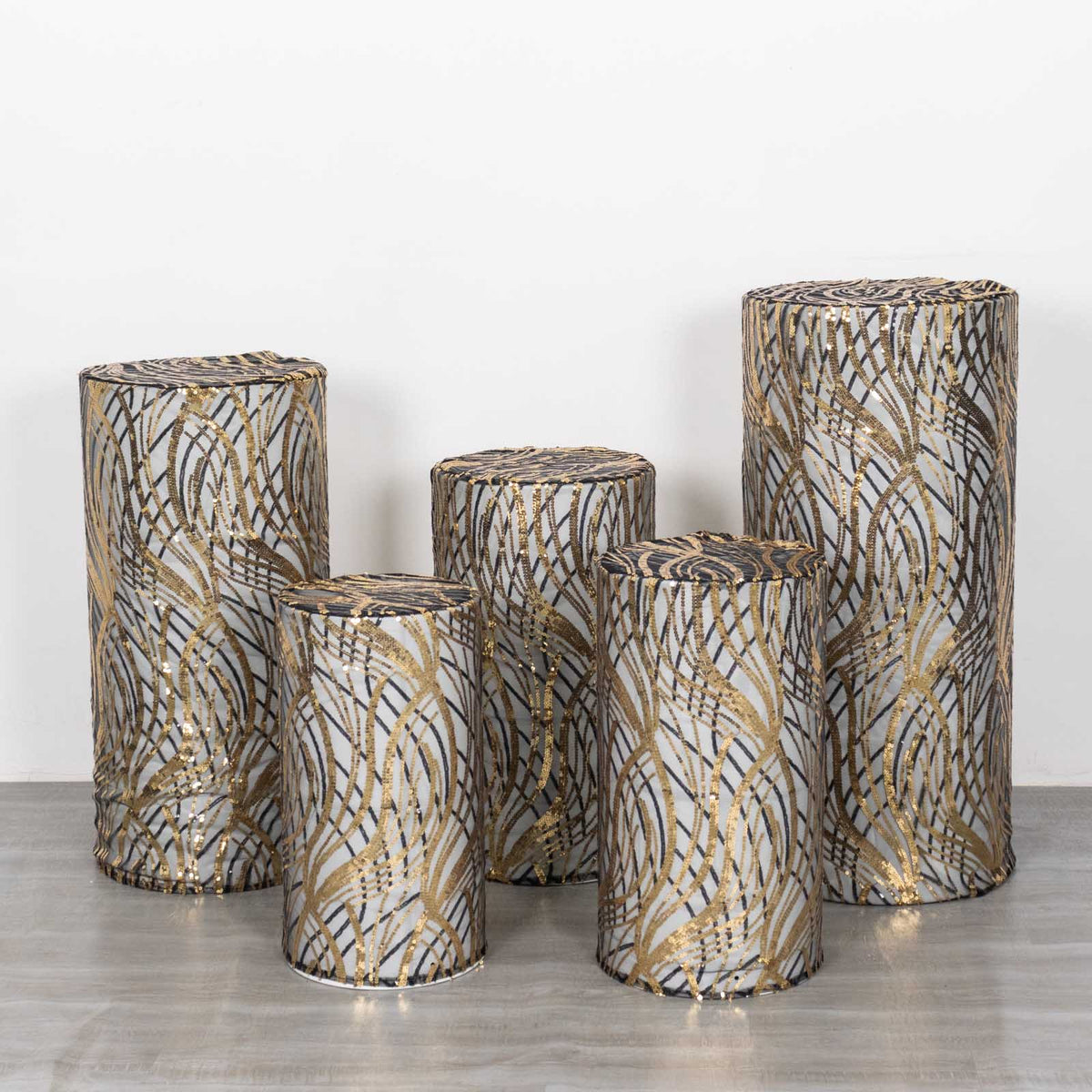 Set of 5 Wave Mesh Cylinder Display Box Stand Covers With Embroidered ...