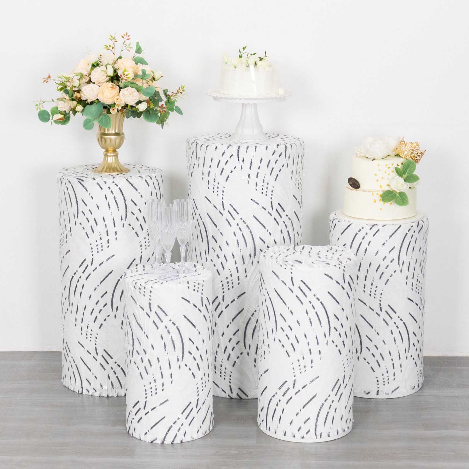 Set of 5 Wave Mesh Cylinder Display Box Stand Covers With Embroidered ...
