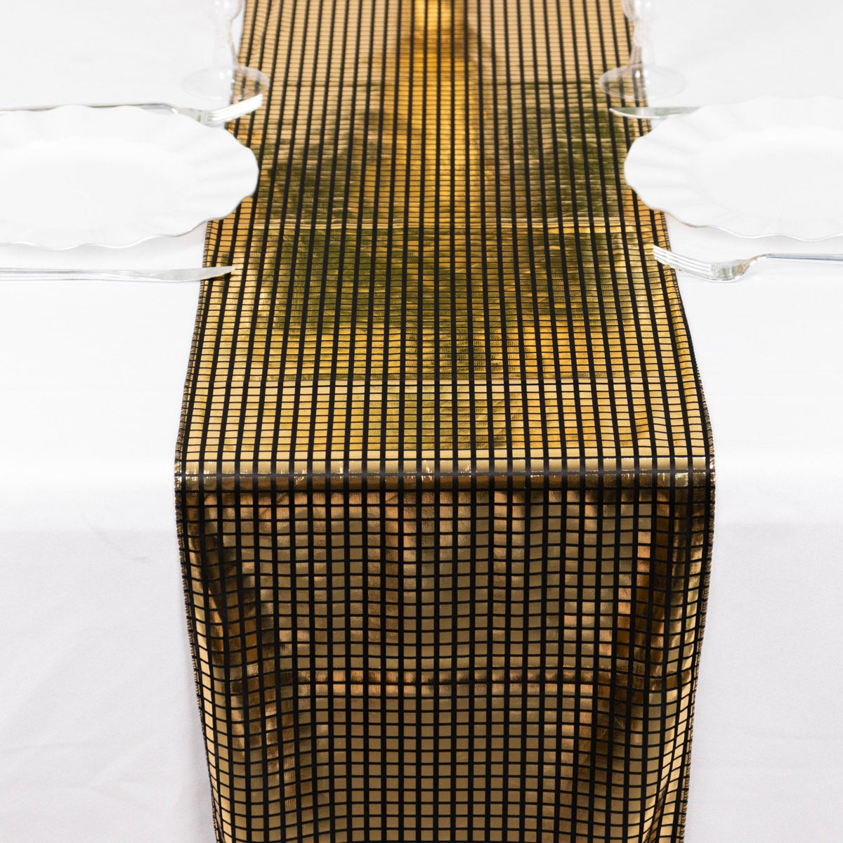 Shiny Black Gold Foil Linen Table Runner Disco Mirror Ball Theme ...