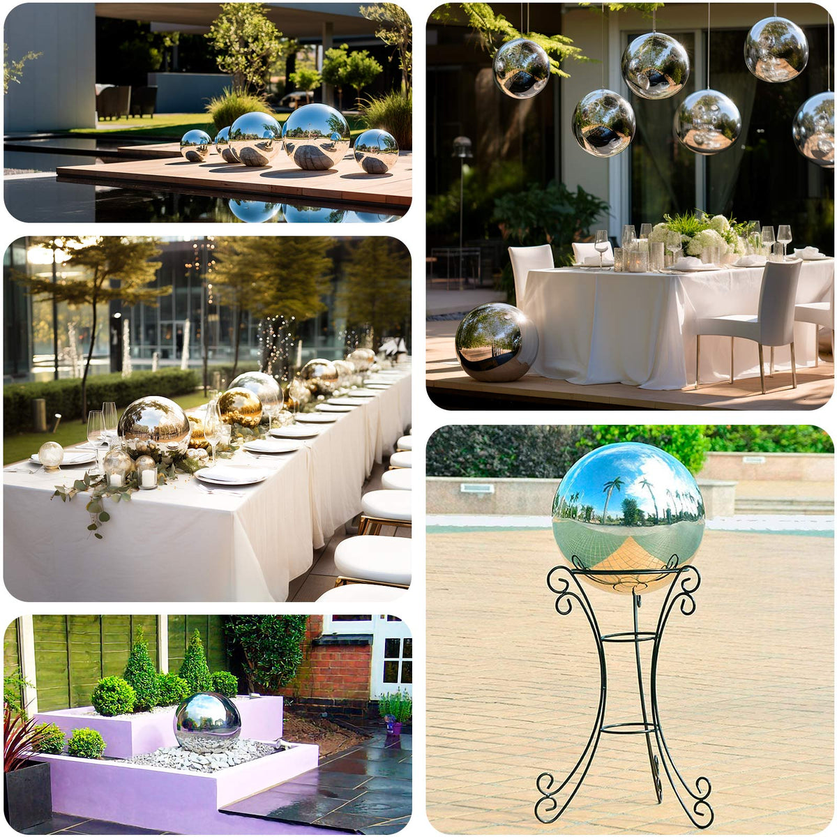 Silver Stainless Steel Gazing Globe Mirror Ball, Reflective Shiny Holl ...
