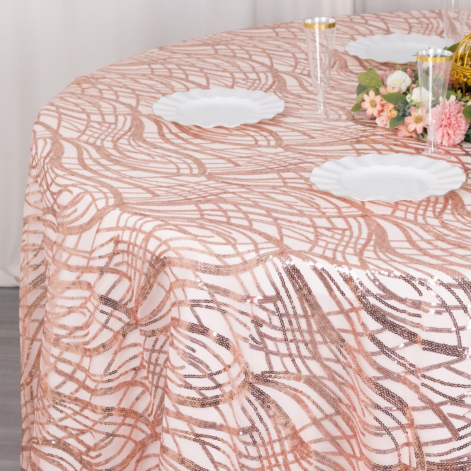 Wave Mesh Round Tablecloth With Embroidered Sequins 120" – eHomemart