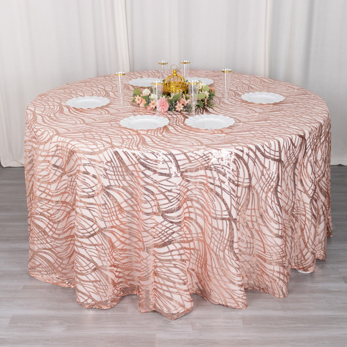Wave Mesh Round Tablecloth With Embroidered Sequins 120" – eHomemart
