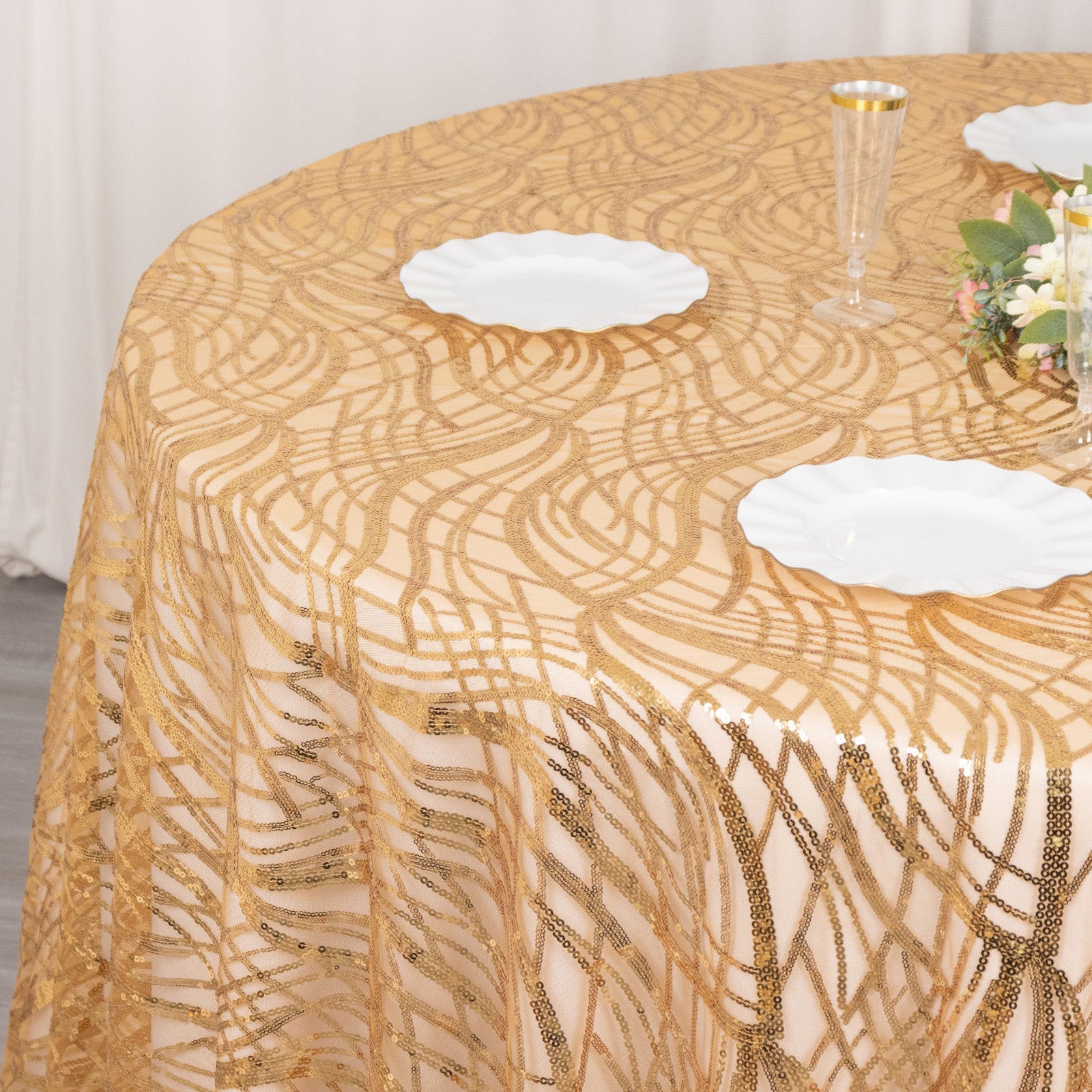 Wave Mesh Round Tablecloth With Embroidered Sequins 120" – eHomemart