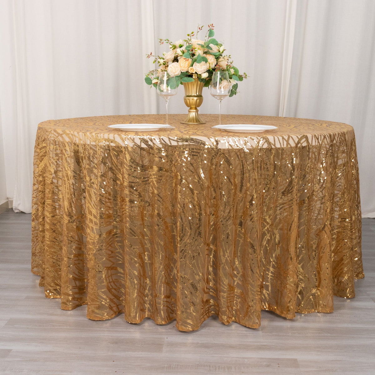 Wave Mesh Round Tablecloth With Embroidered Sequins 120" – eHomemart