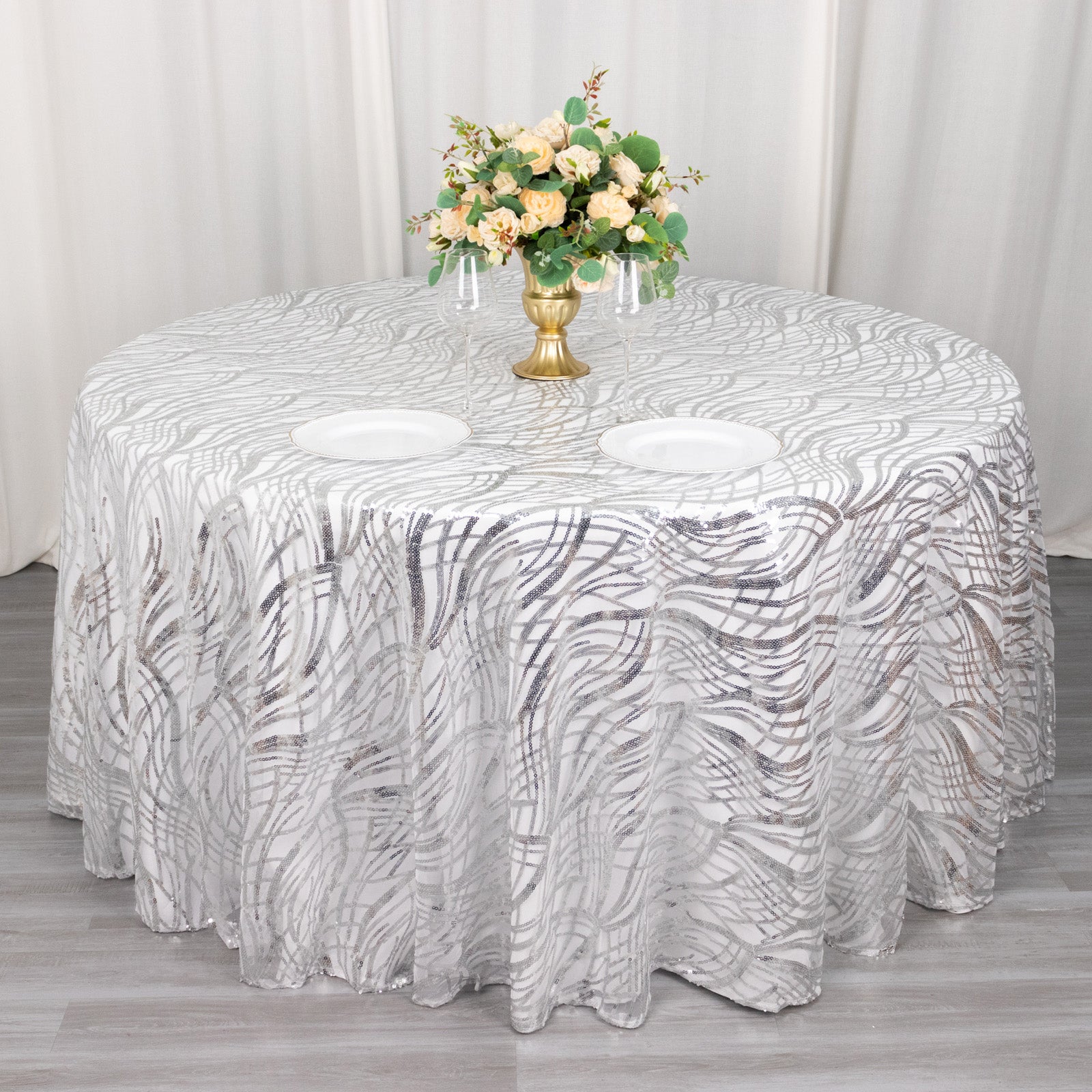 Wave Mesh Round Tablecloth With Embroidered Sequins 120" – eHomemart