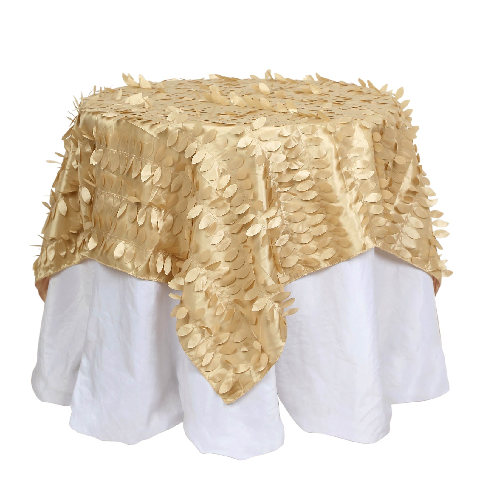 3D Leaf Petal Taffeta Fabric Square Table Overlay 54" – eHomemart