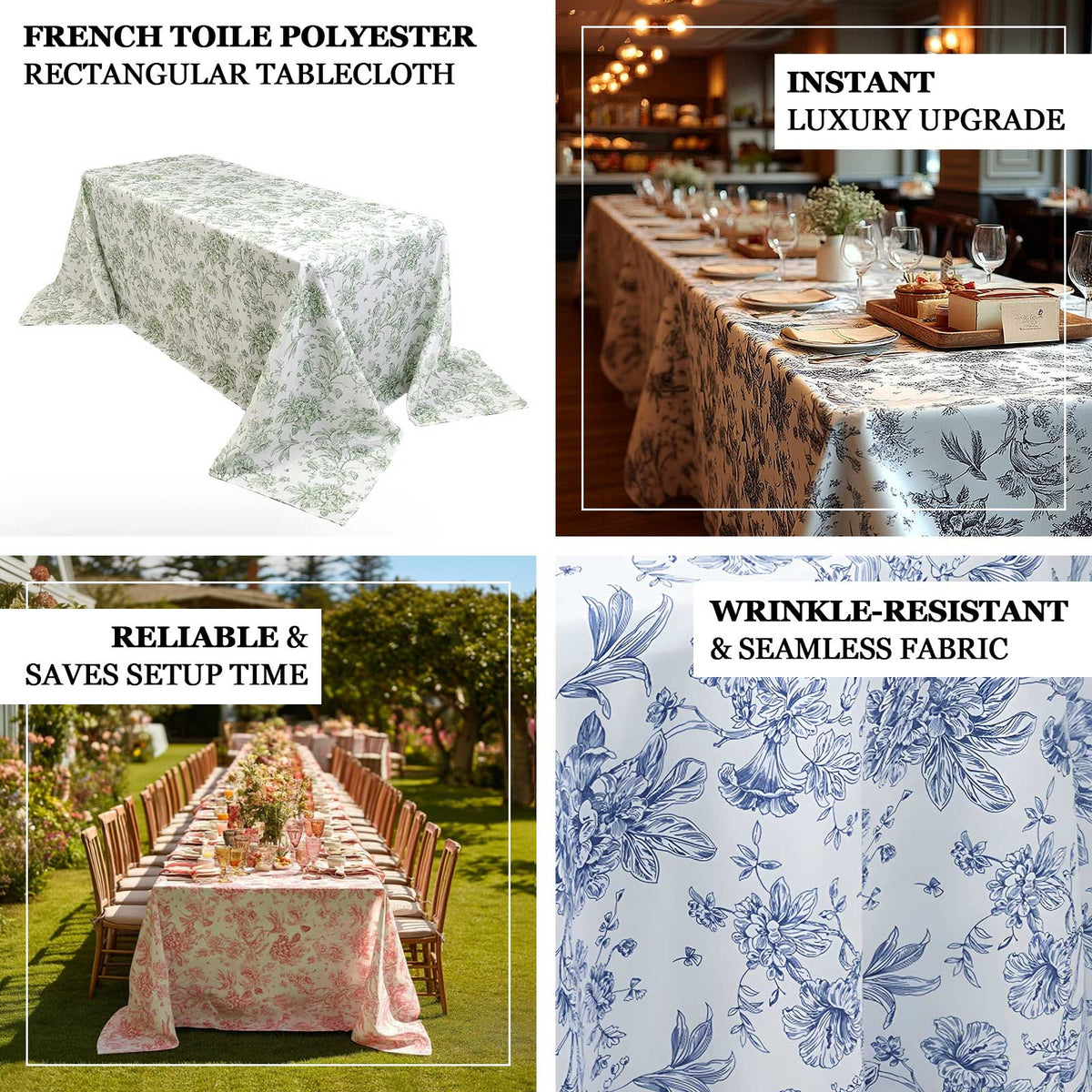 French Toile Polyester Tablecloth 90"x132" | eHomemart