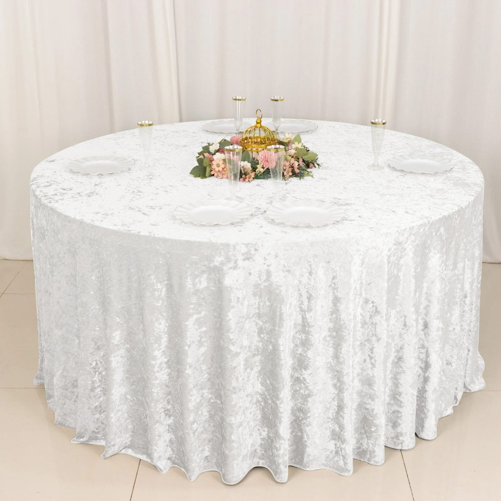 Seamless Premium Crushed Velvet Round Tablecloth 120" | eHomemart