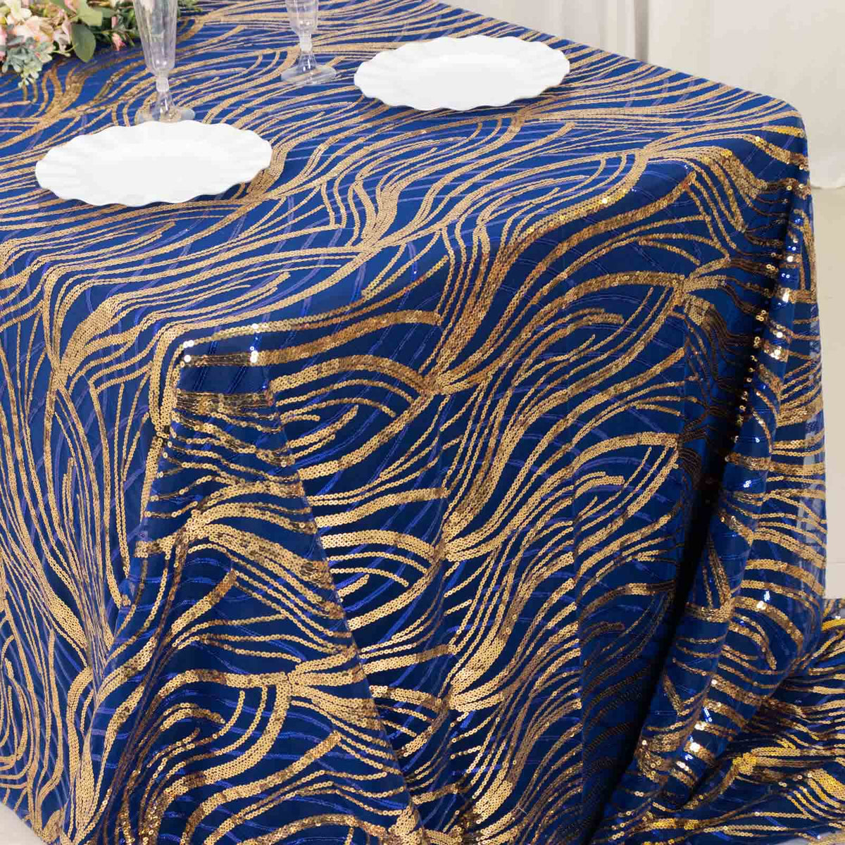 Wave Mesh Rectangular Tablecloth With Embroidered Sequins 90"x156 ...