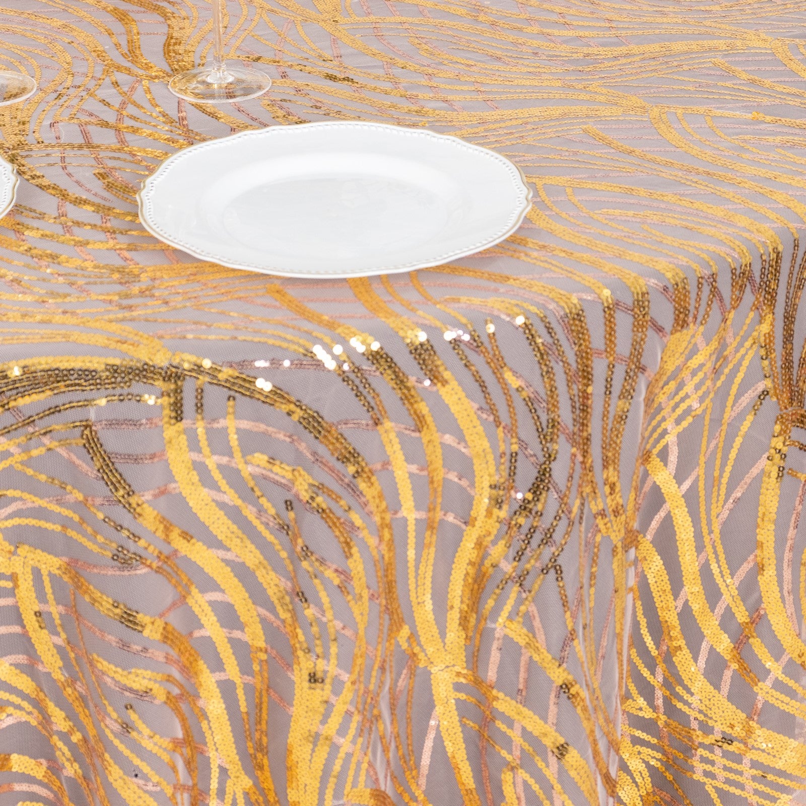 Wave Mesh Round Tablecloth With Embroidered Sequins 120" – eHomemart