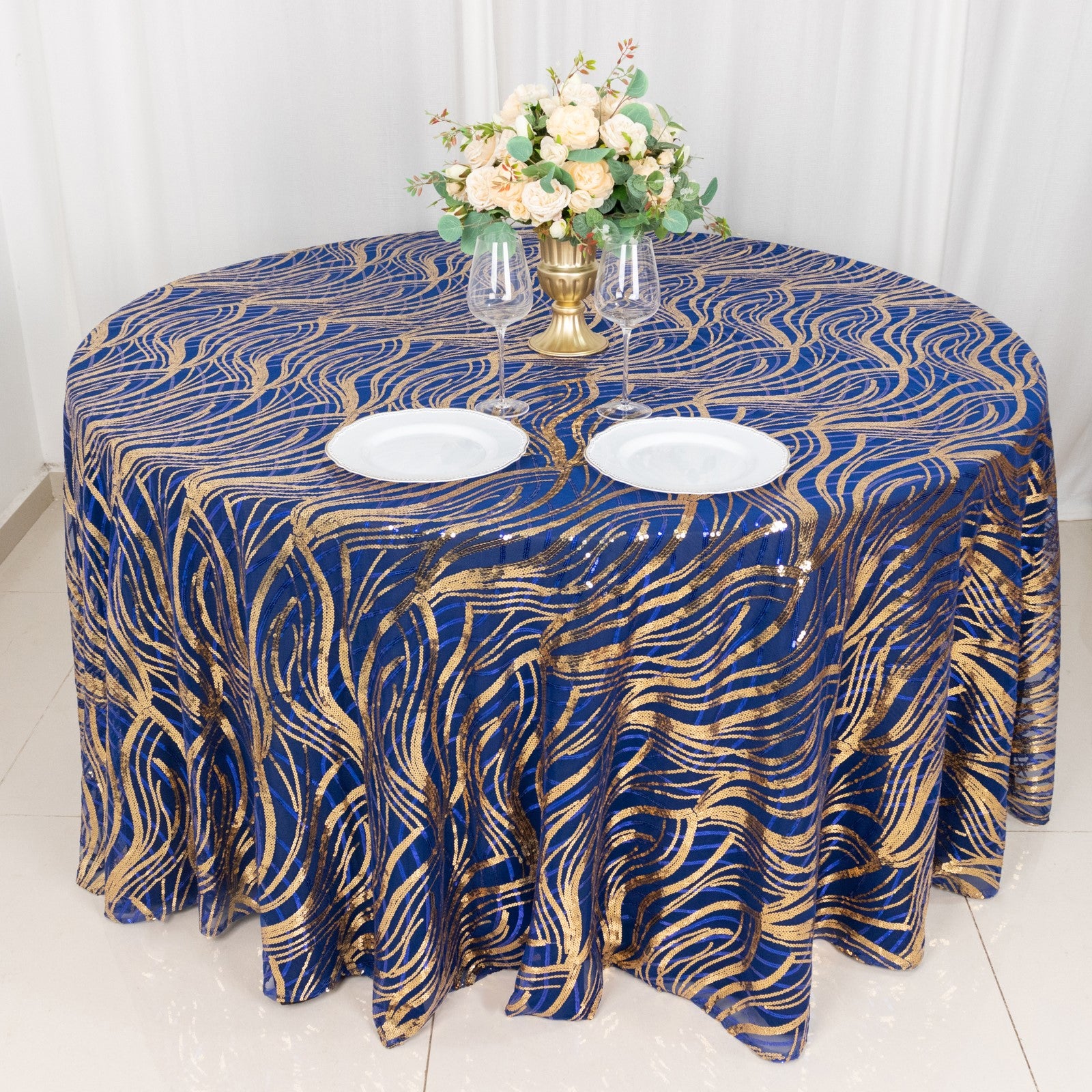 Wave Mesh Round Tablecloth With Embroidered Sequins 120" – eHomemart