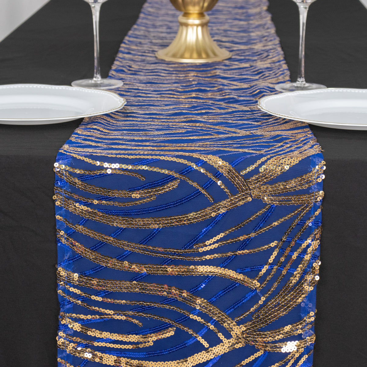 Wave Embroidered Sequins Table Runner 12"x108" – eHomemart