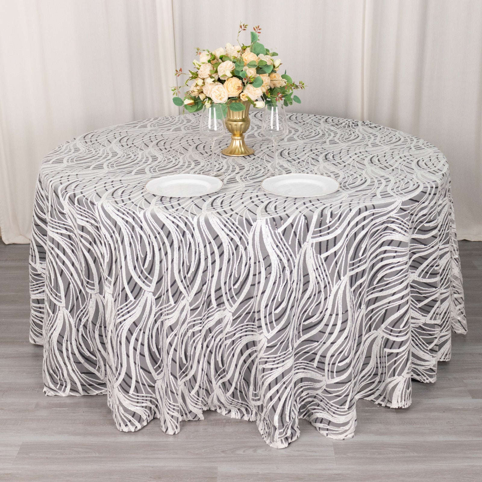 Wave Mesh Round Tablecloth With Embroidered Sequins 120" – eHomemart