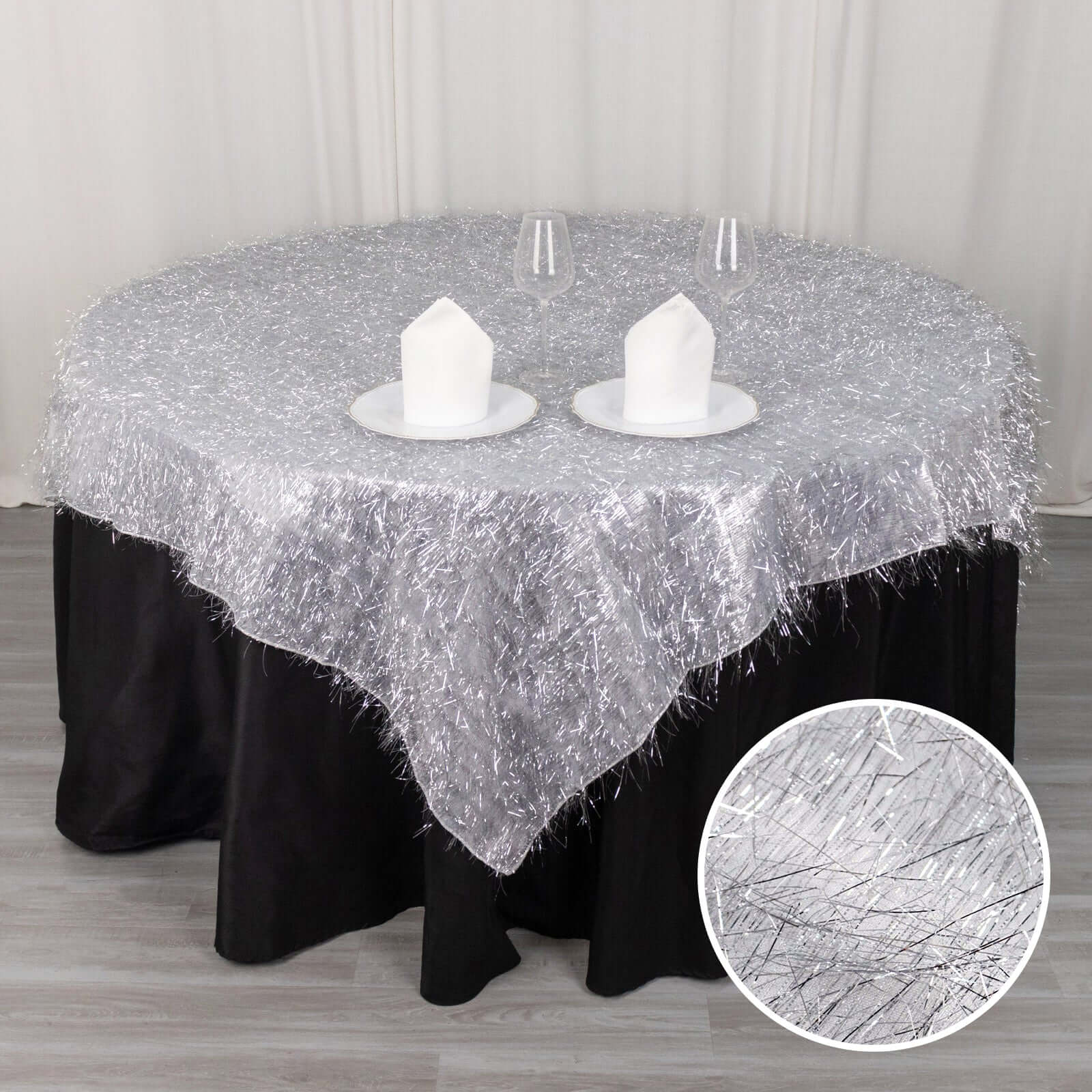 Metallic Fringe Shag Tinsel Square Polyester Table Overlay 72" – eHomemart