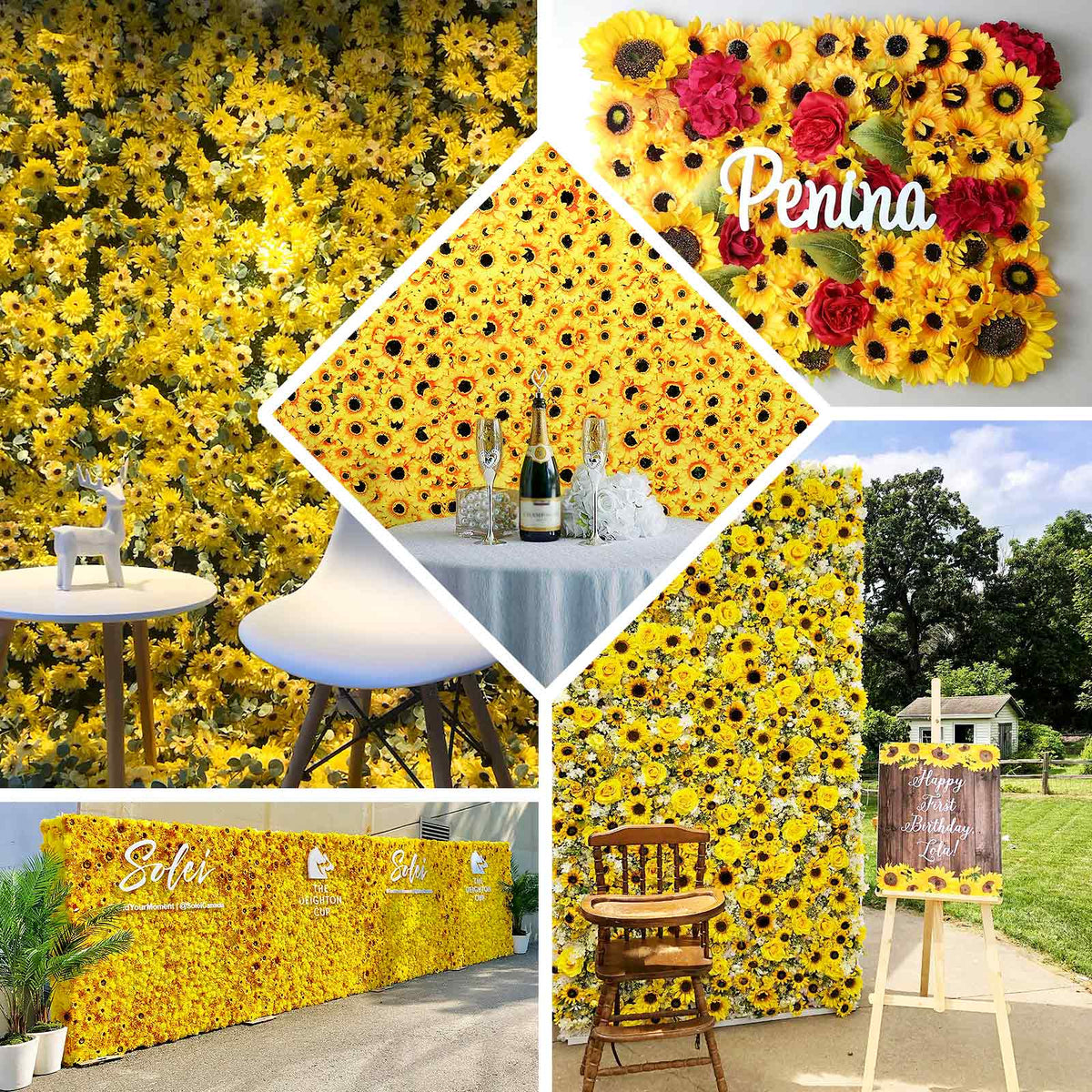 Artificial Sunflower Wall Mat Backdrop, Flower Wall Decor | eHomemart