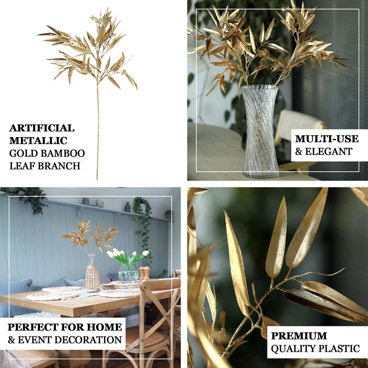 Shiny Metallic Gold Faux Plant Floral Stems – eHomemart