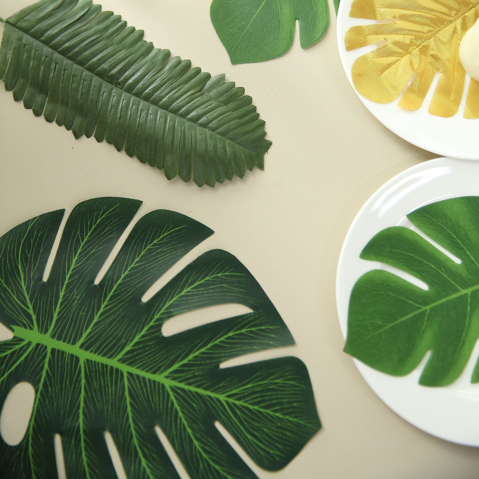 28 Pack | Green And Gold Artificial Jungle Theme Palm Leaves, Assorted ...