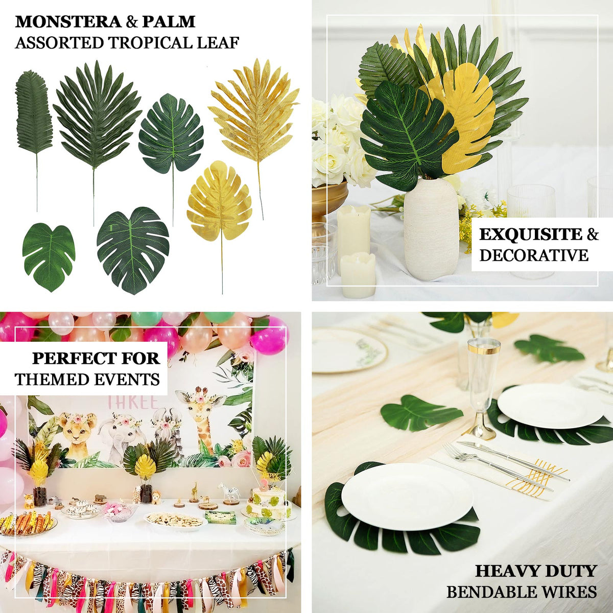 28 Pack | Green And Gold Artificial Jungle Theme Palm Leaves, Assorted ...