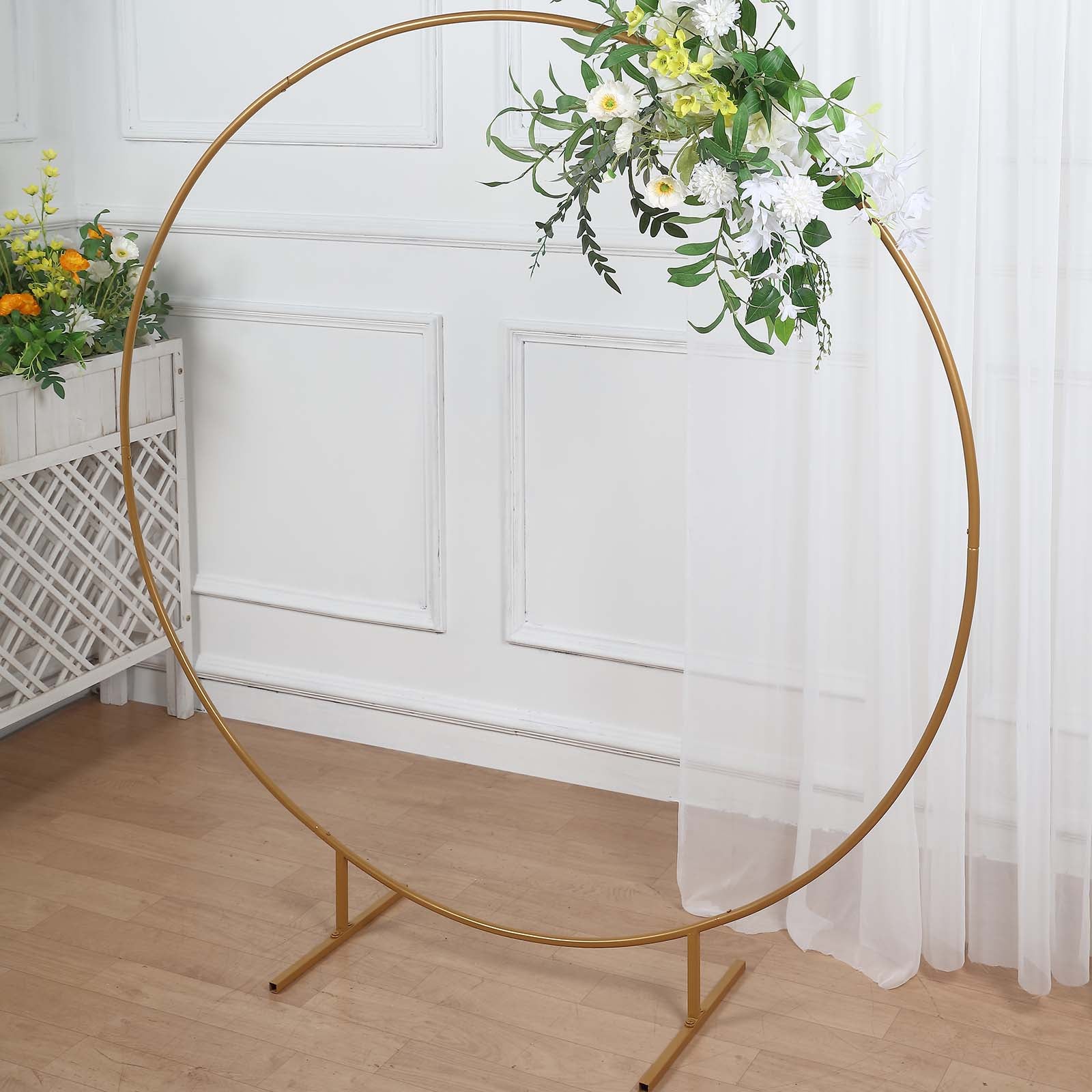 Gold Metal Floral Balloon Garland Hoop, Round Backdrop Frame, Circle ...