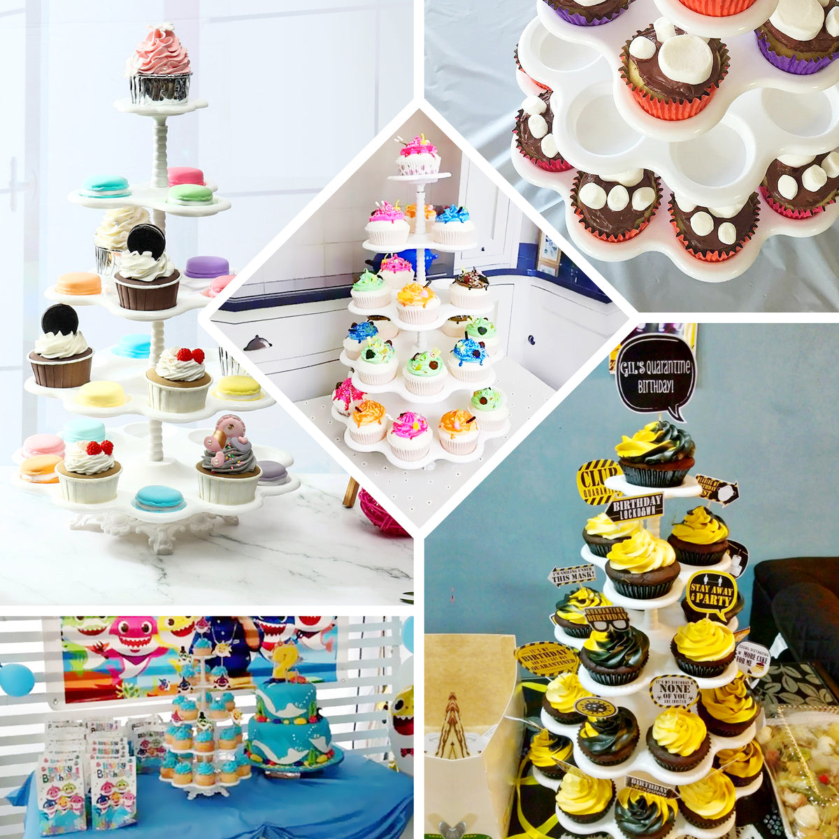 5-Tier Scallop Edge Riser With 27 Holders, White Plastic Display Stand ...