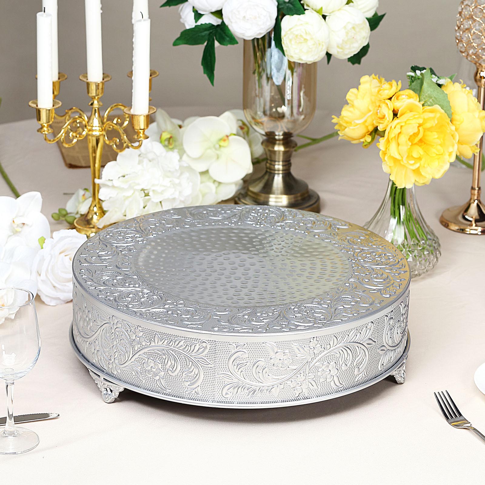 Embossed Pedestal Riser, Matte Metal Display Stand 18" Round – eHomemart