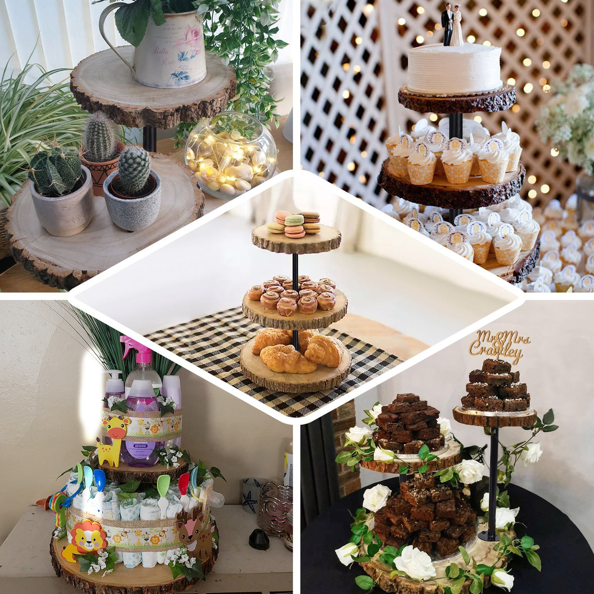 Rustic Wood Slice Riser, Natural Wooden Dessert Display Stand – eHomemart