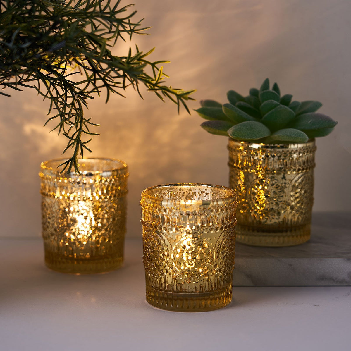 6 Pack | Glass Primrose Candle Holders, Votive Tealight Holders | eHomemart
