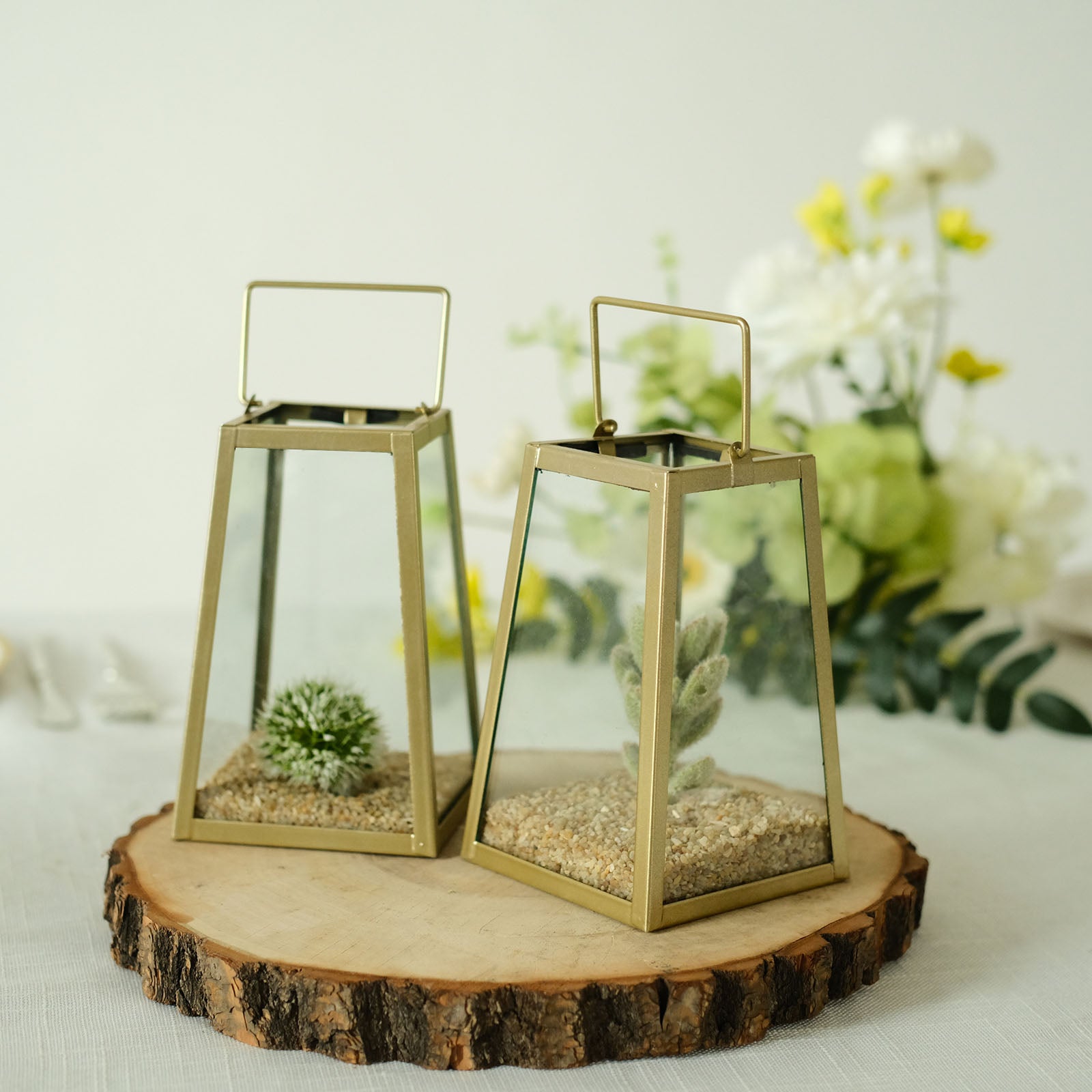 Gold Trapezoid Metal Candle Lantern, Geometric Hanging Terrarium, Table ...