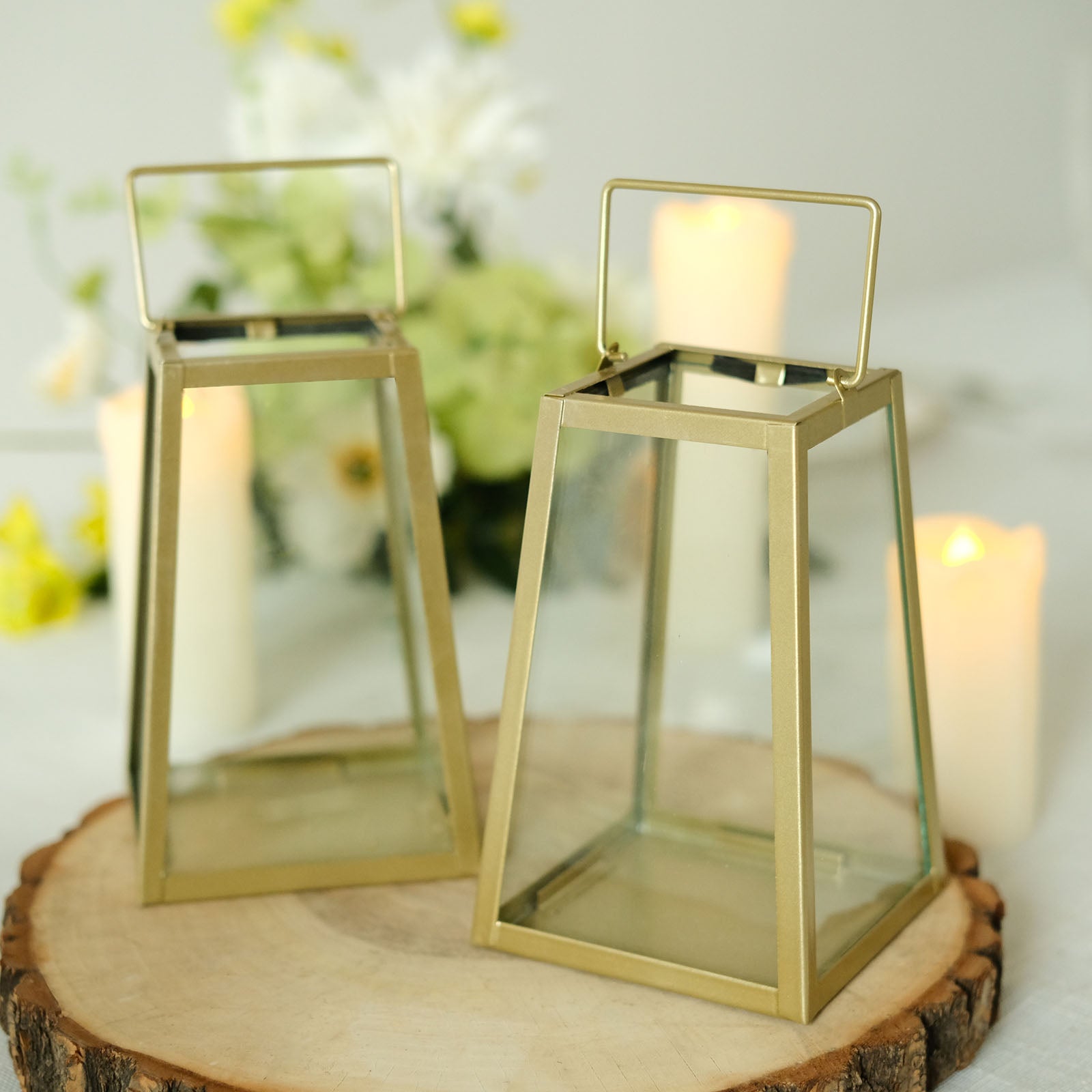 Gold Trapezoid Metal Candle Lantern, Geometric Hanging Terrarium, Table ...