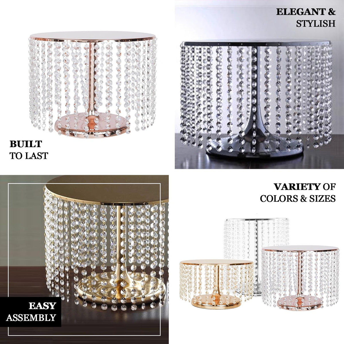 Metallic Pedestal Riser, Dessert Display Stand With Crystal Chains ...