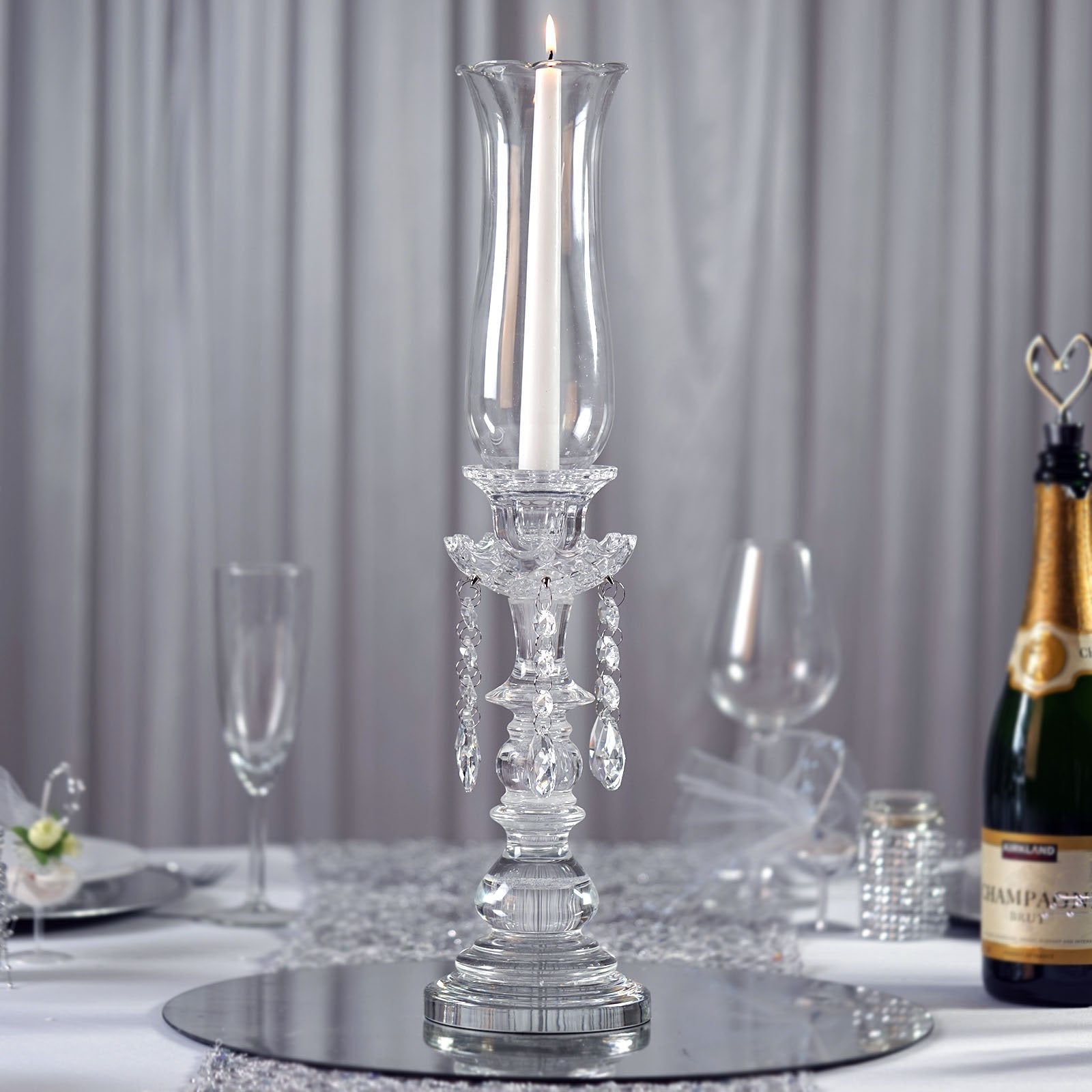 Premium Hurricane Taper Crystal Glass Candle Holder - 20" | eHomemart