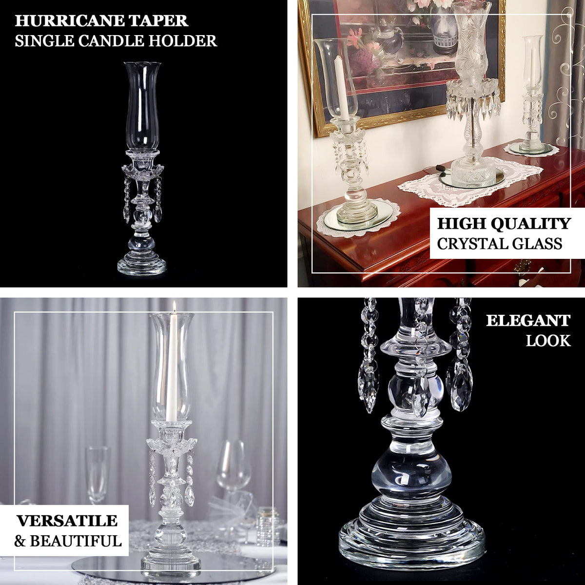 Premium Hurricane Taper Crystal Glass Candle Holder - 20" | eHomemart