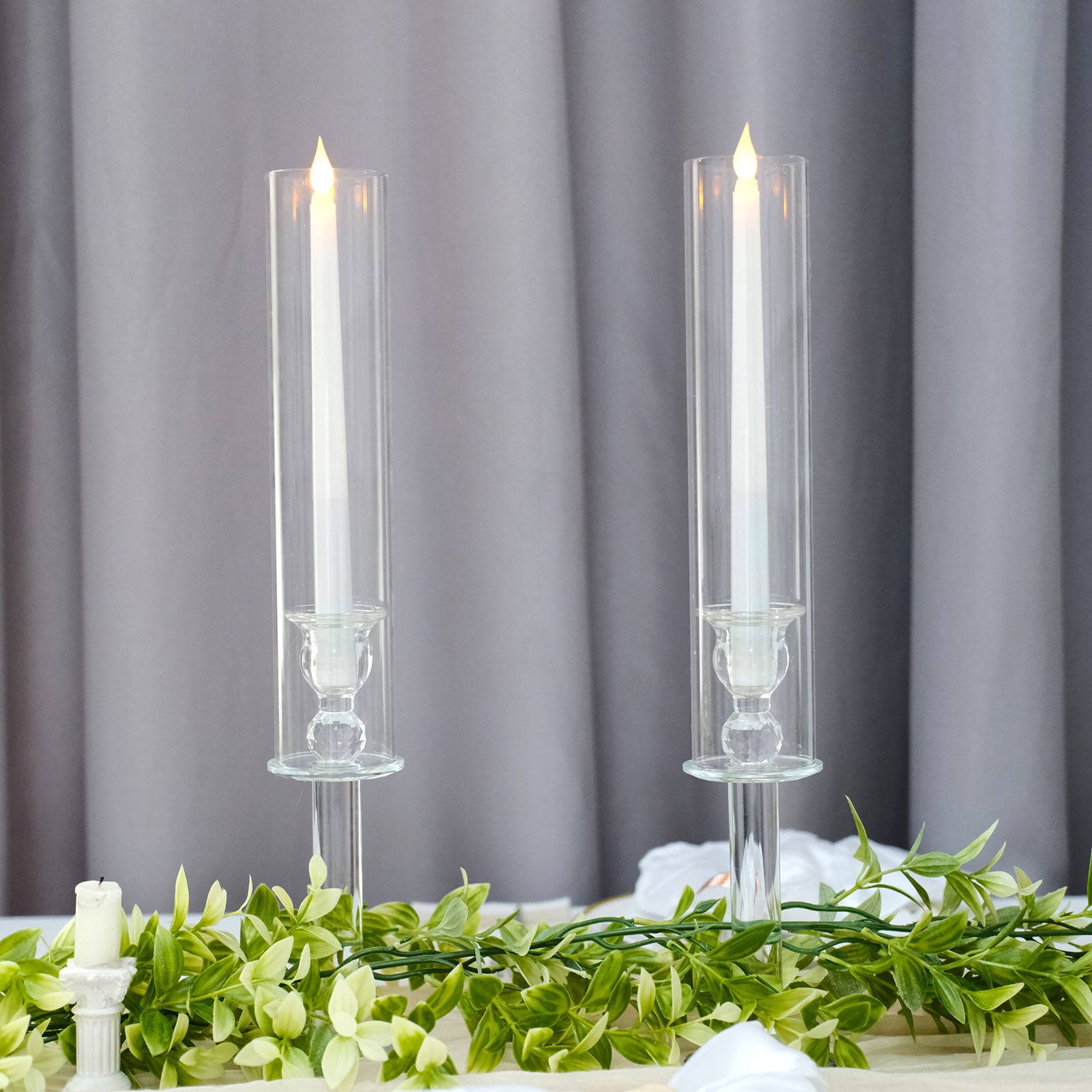 Clear Crystal Glass Hurricane Taper Candle Holders With Tall Cylinder ...