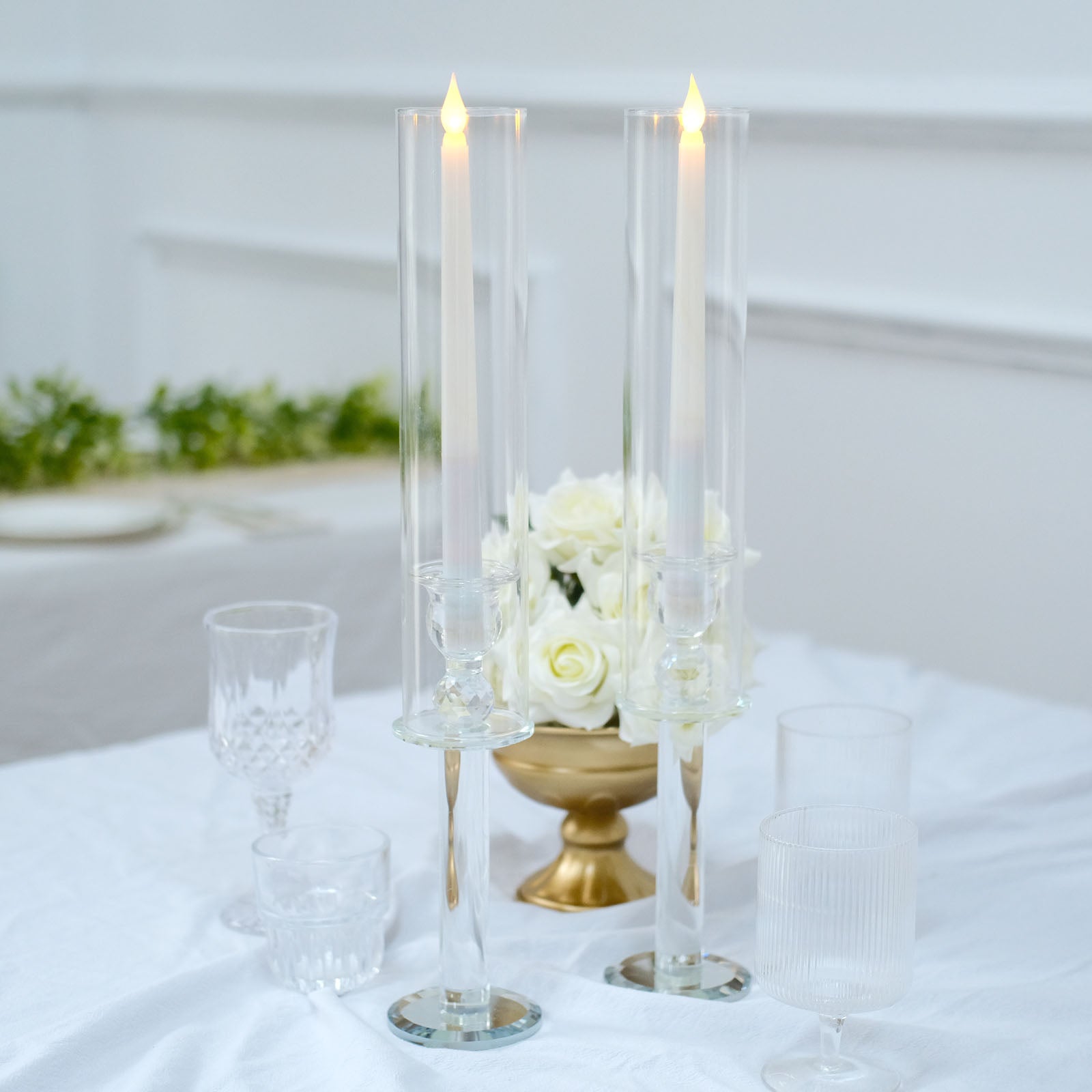 Clear Crystal Glass Hurricane Taper Candle Holders With Tall Cylinder ...