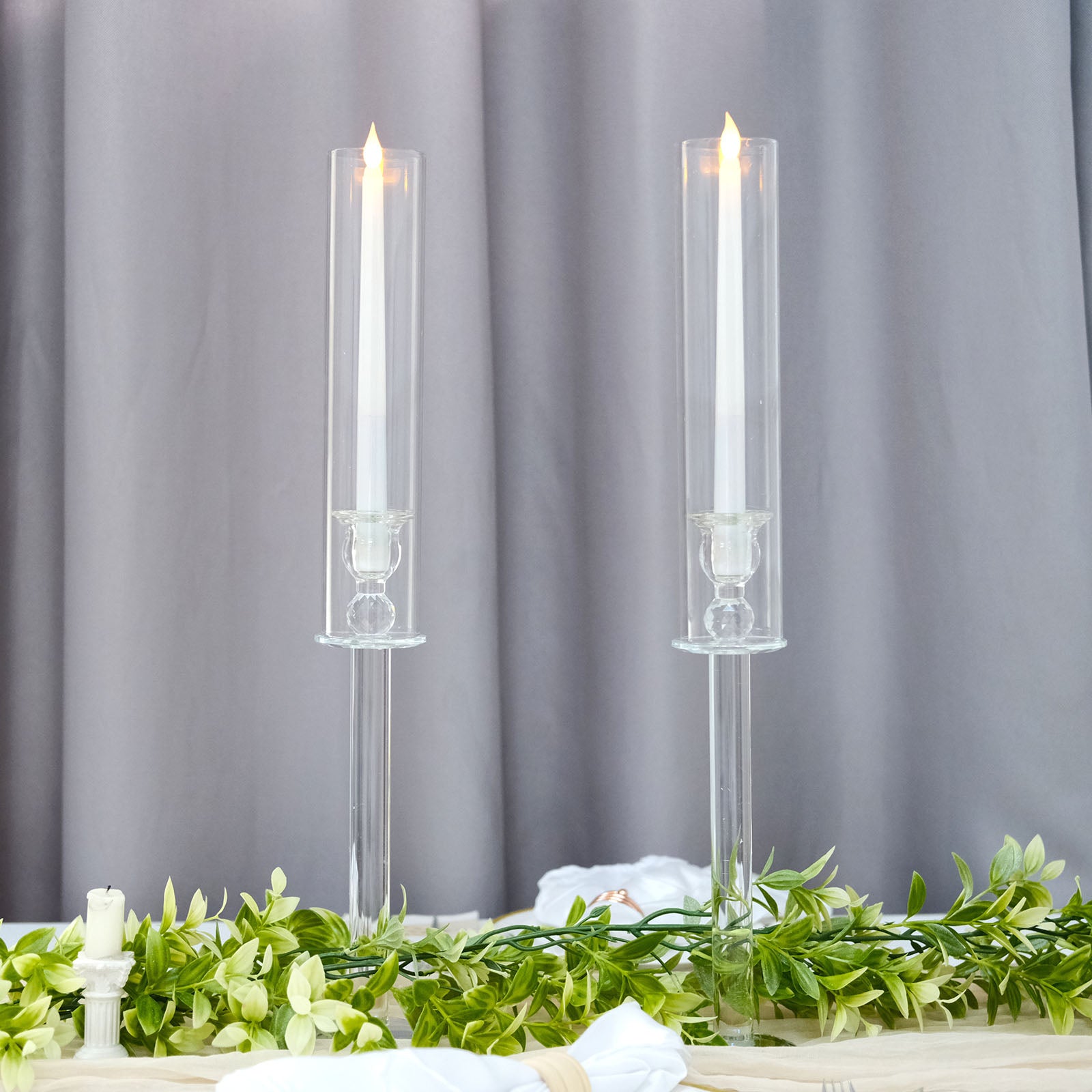 Clear Crystal Glass Hurricane Taper Candle Holders With Tall Cylinder ...